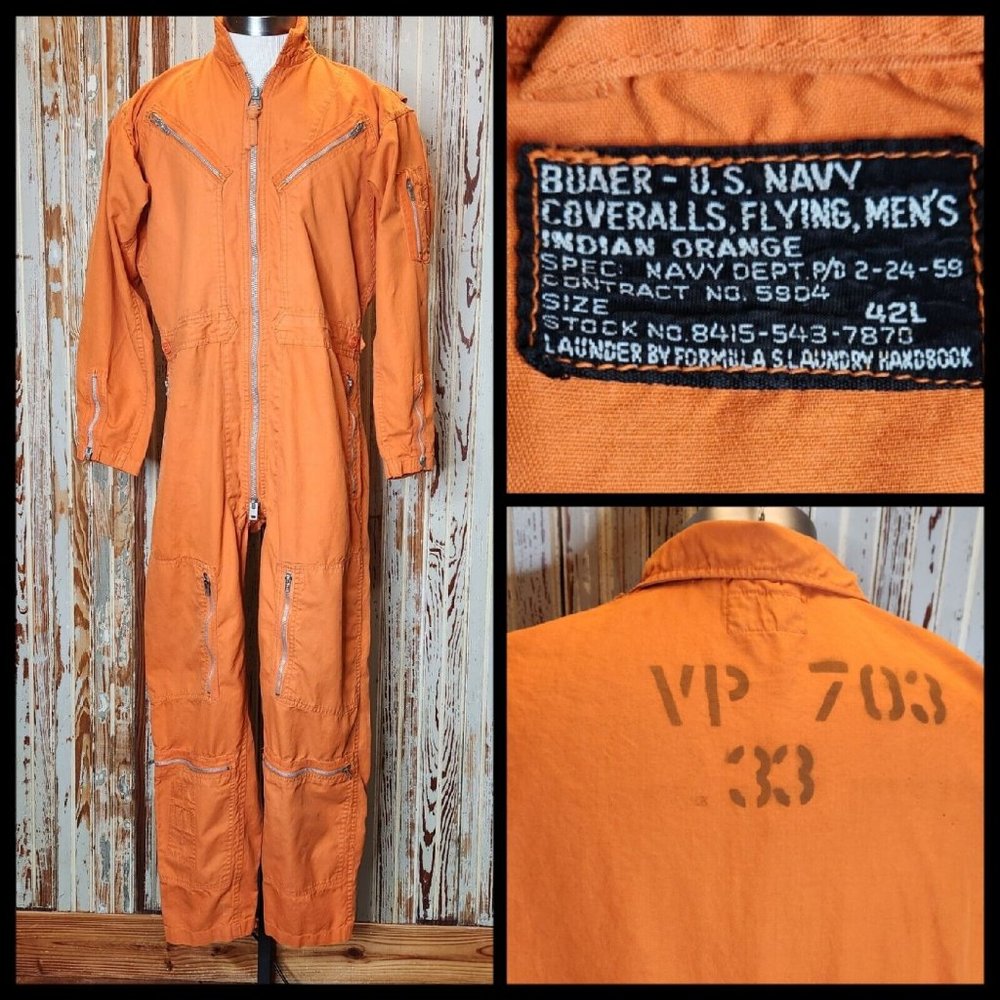 Vtg Buaer Us Navy Flying Coveralls Stenciled Vp 703 O… - Gem